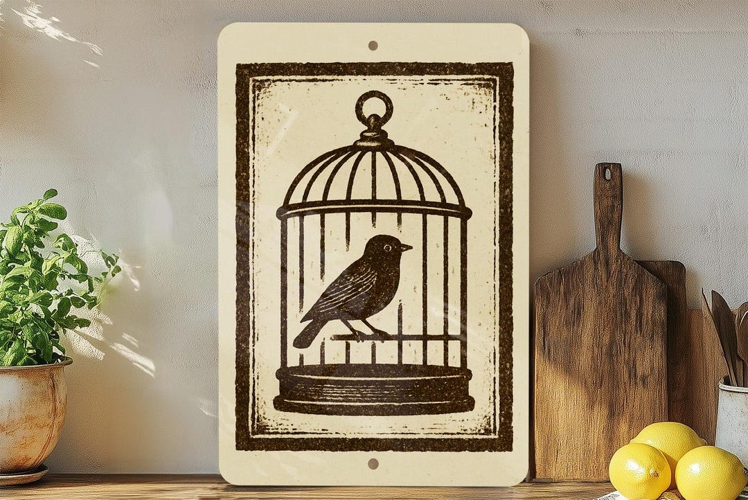 Vintage Bird Cage Metal Sign – Rustic Stamp Style Wall Art, Shabby Chic ...