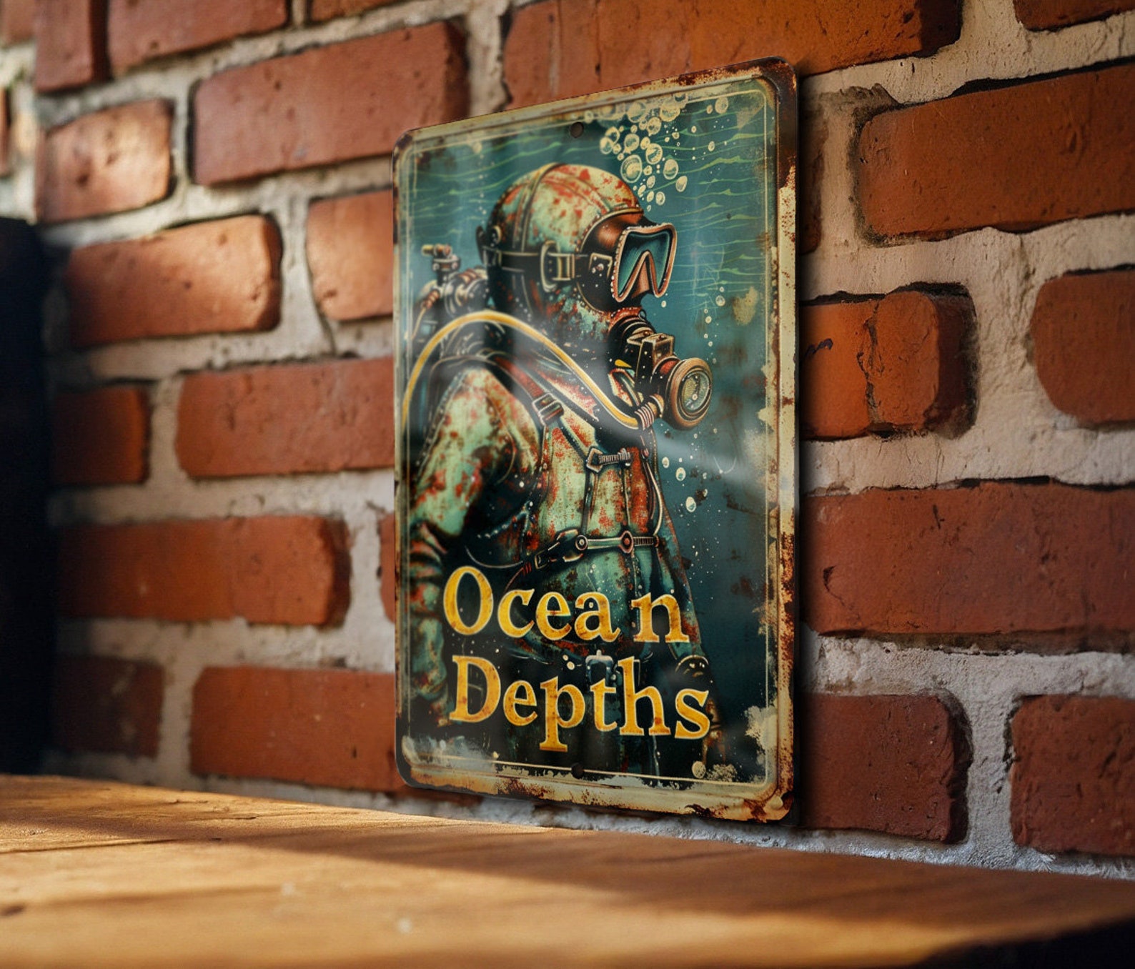 Vintage Scuba Diving Metal Sign, Ocean Depths Decor, Underwater Passion ...