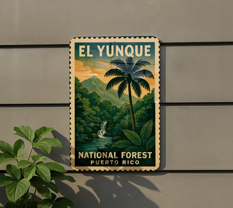 El Yunque National Forest Metal Sign – Vintage Stamp Style Wall Art for ...