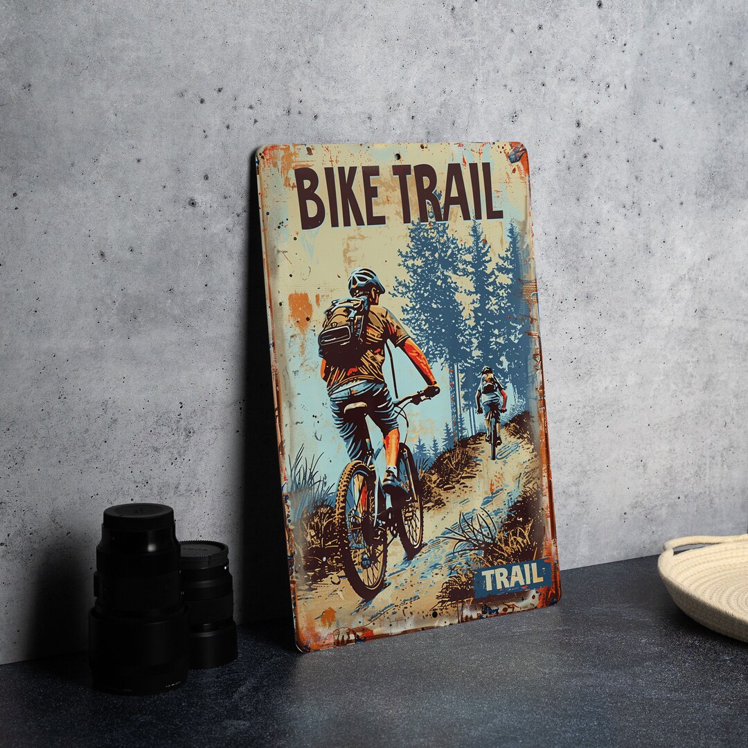 Vintage Style Bike Trail Metal Sign, Aluminum Sign, Retro Decor, Wall ...