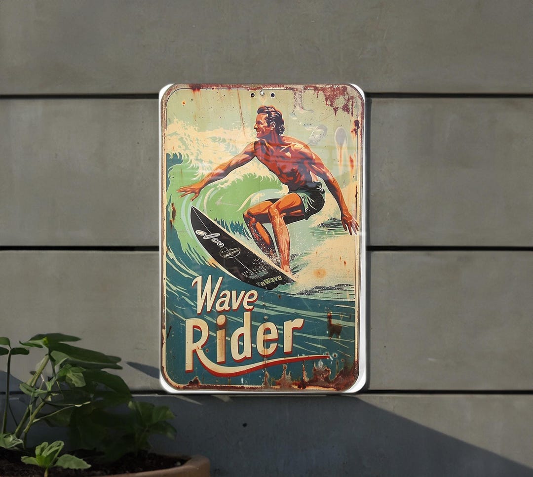 Vintage Surfing Sign, Hawaii Wave Rider, Ocean Adventure Decor, Metal ...