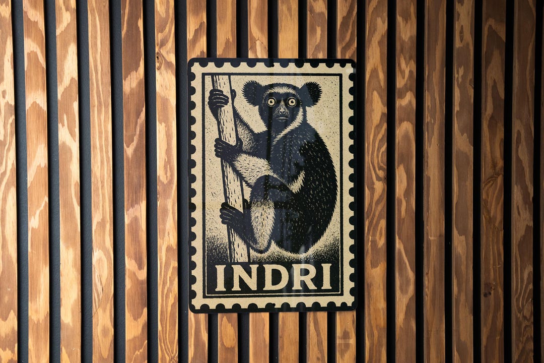 Indri Lemur Metal Sign – Retro Stamp Style Wall Art for Home, Jungle ...