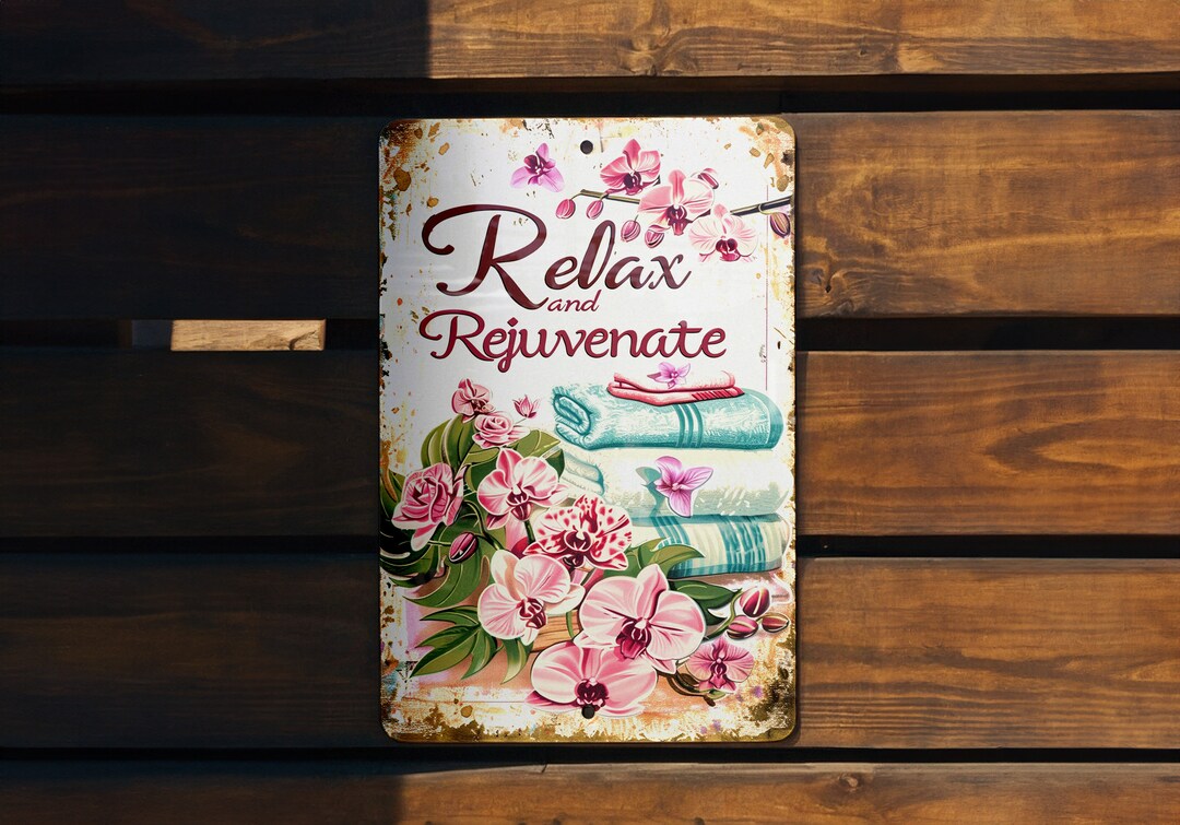 Relax and Rejuvenate Vintage Metal Sign, Classic Spa Scene, Warm ...