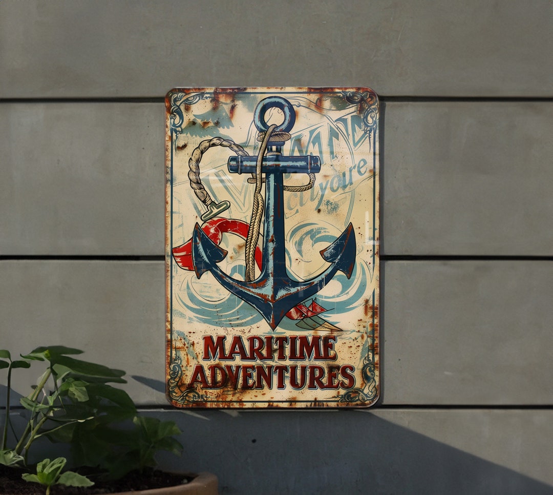 Maritime Adventures Sign, Anchor Illustration, Nautical Colors, Ocean ...