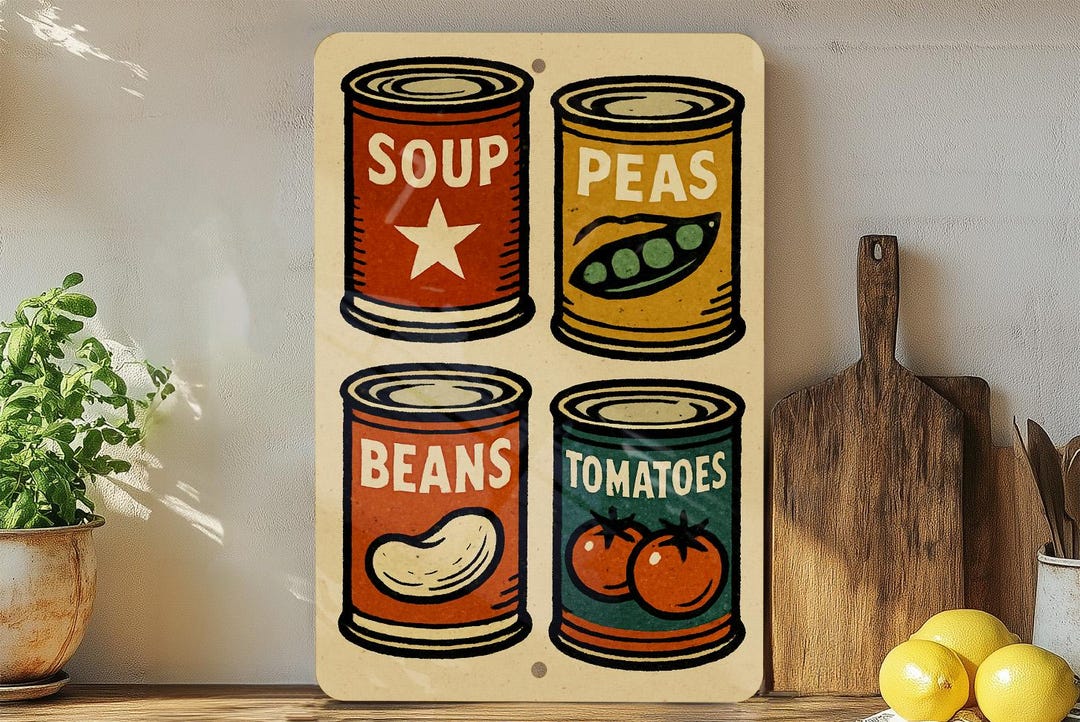 Retro Canned Goods Metal Sign – Vintage Kitchen Decor, Stamp Style Wall ...