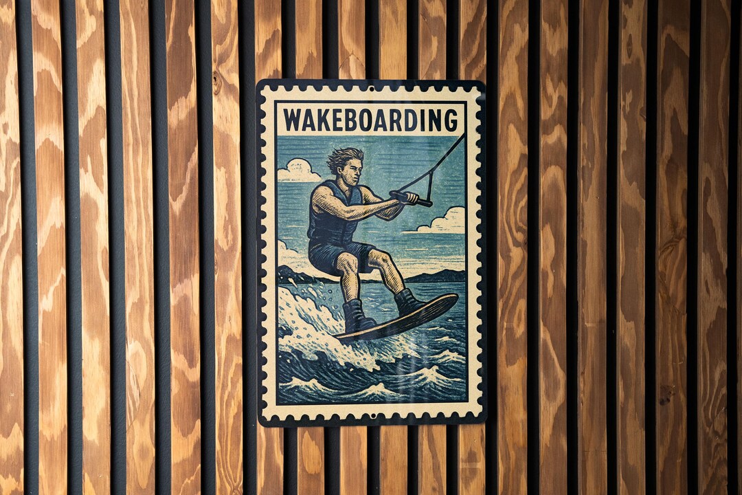 Wakeboarding Metal Sign – Vintage Stamp Style Wall Art for Lake House ...