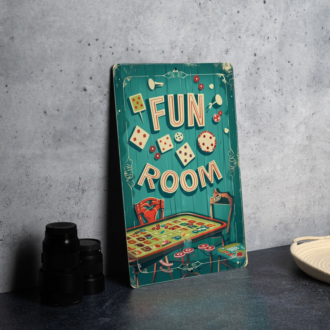 FUN ROOM Vintage Style Metal Sign - Family Fun Room, Board Games, Retro ...