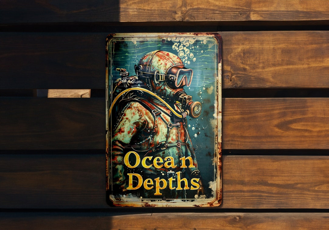 Vintage Scuba Diving Metal Sign, Ocean Depths Decor, Underwater Passion ...