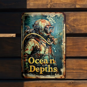 Vintage Scuba Diving Metal Sign, Ocean Depths Decor, Underwater Passion ...