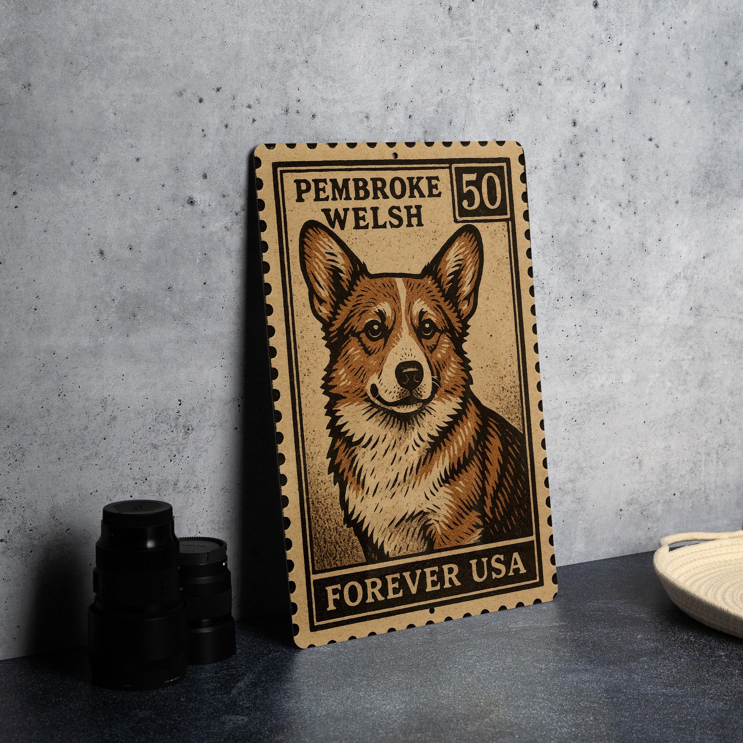 Pembroke Welsh Corgi Metal Sign – Vintage Stamp Style Dog Wall Art ...