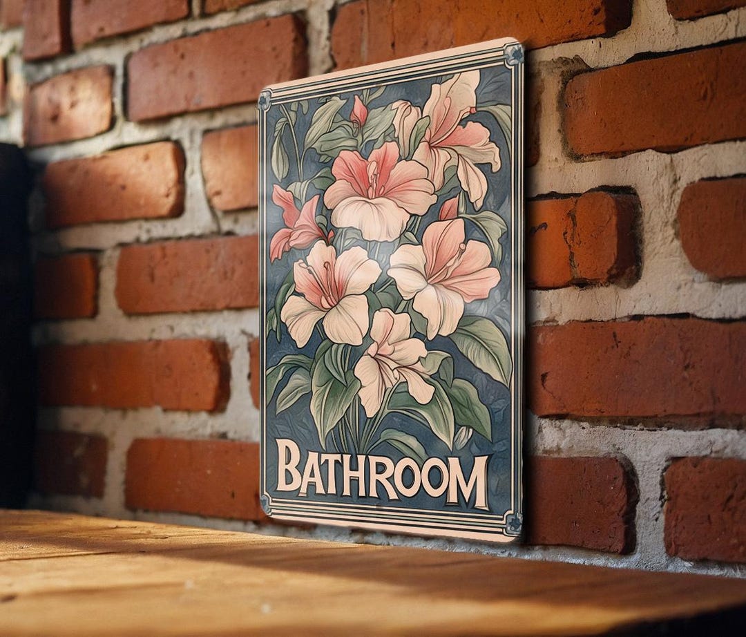 Art Nouveau Bathroom Metal Sign, Floral Border Decor, Vintage Wall Art ...