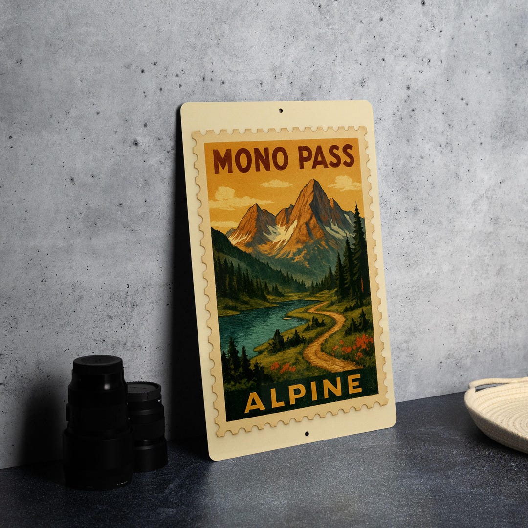 Mono Pass Trail Metal Sign – Vintage Stamp Style Alpine Wall Art for ...