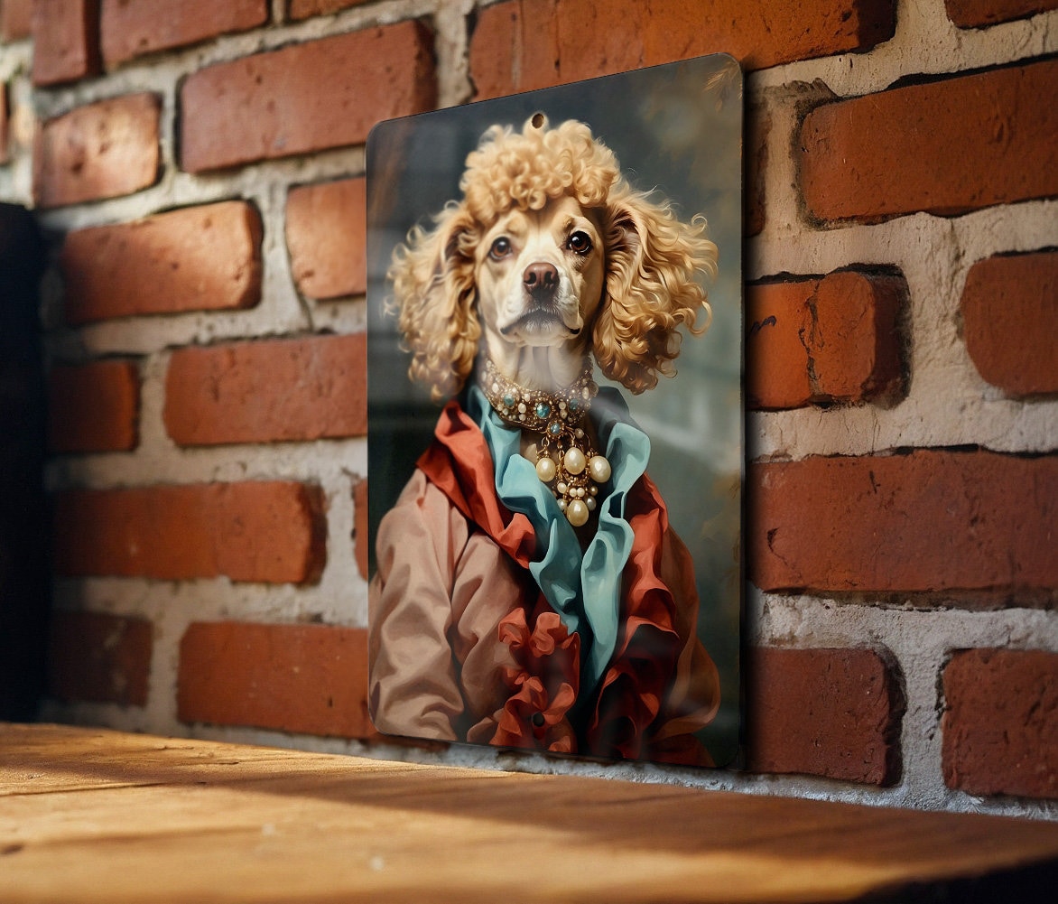 Victorian Poodle Painting Metal Sign - Regal Poodle, Aristocratic ...
