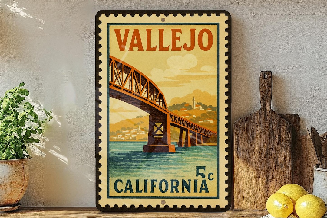 Vallejo California Retro Postage Stamp Metal Sign – Vintage Travel ...