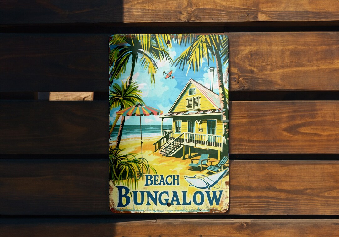 Beach Bungalow Vintage Metal Sign - Bungalow Illustration, Tropical ...