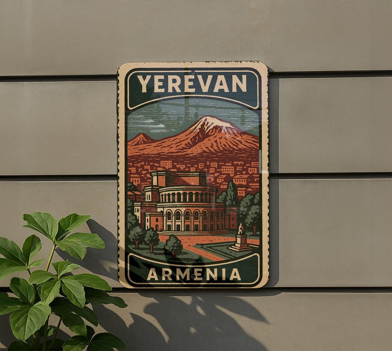 Yerevan Armenia Stamp Style Metal Sign – Vintage Travel Poster Wall Art ...