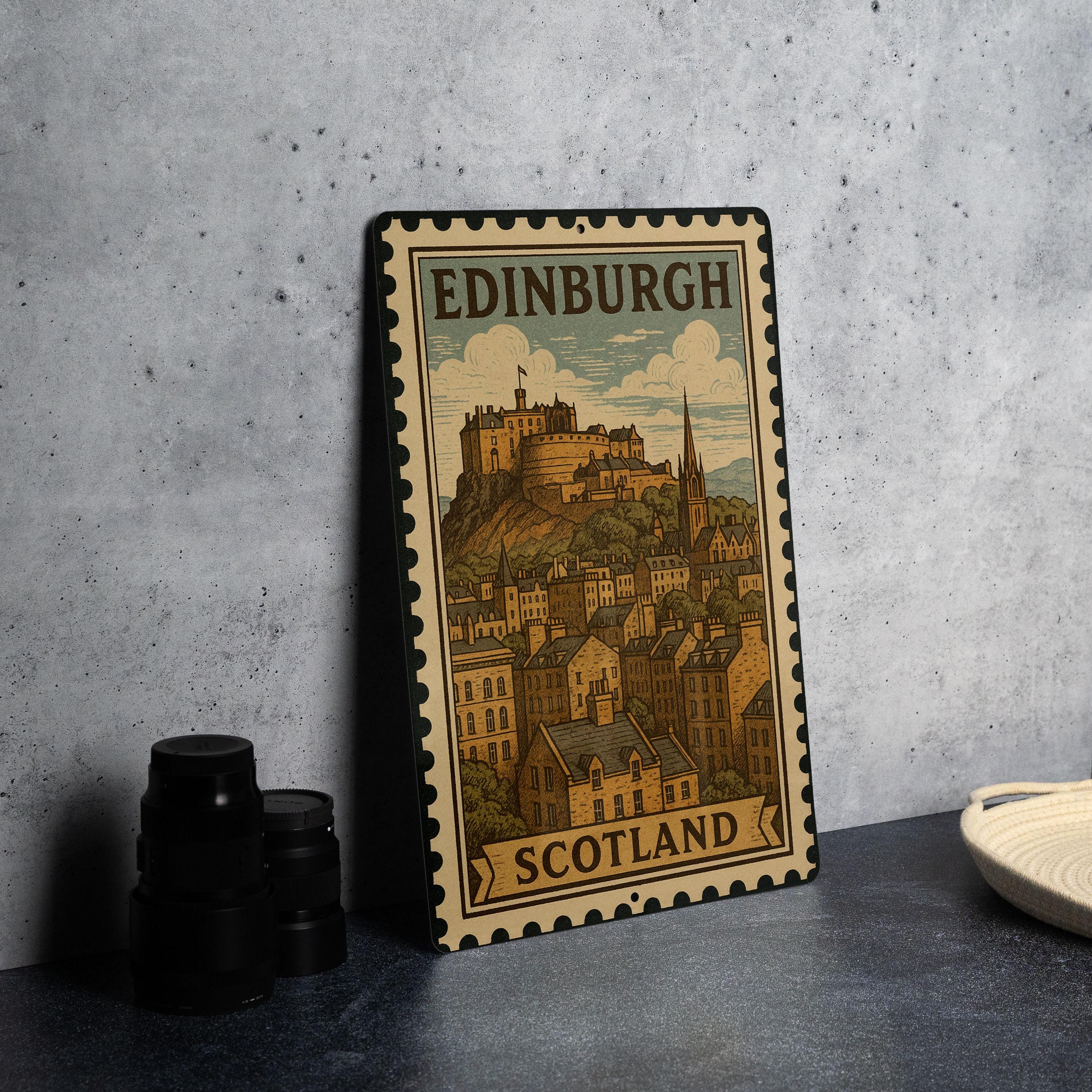 Edinburgh Scotland Stamp Style Metal Sign – Vintage Travel Wall Art ...