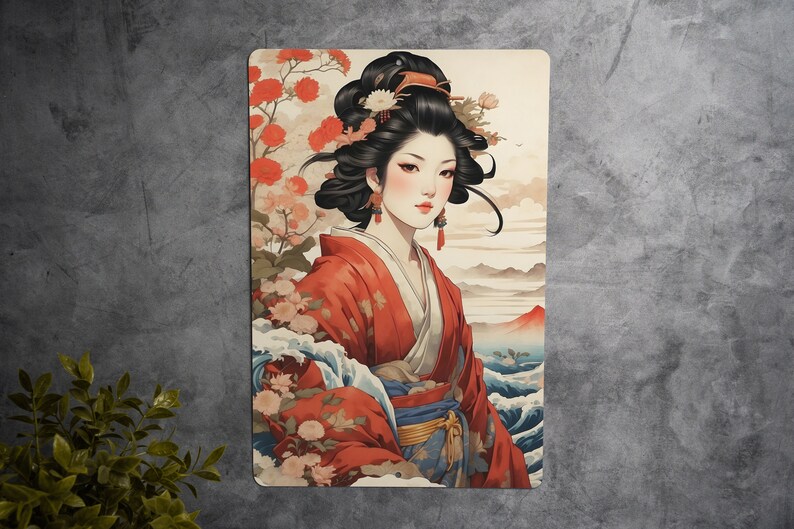 Japandi Inspired Vintage Painting Metal Sign Fusion Decor, Minimalist ...