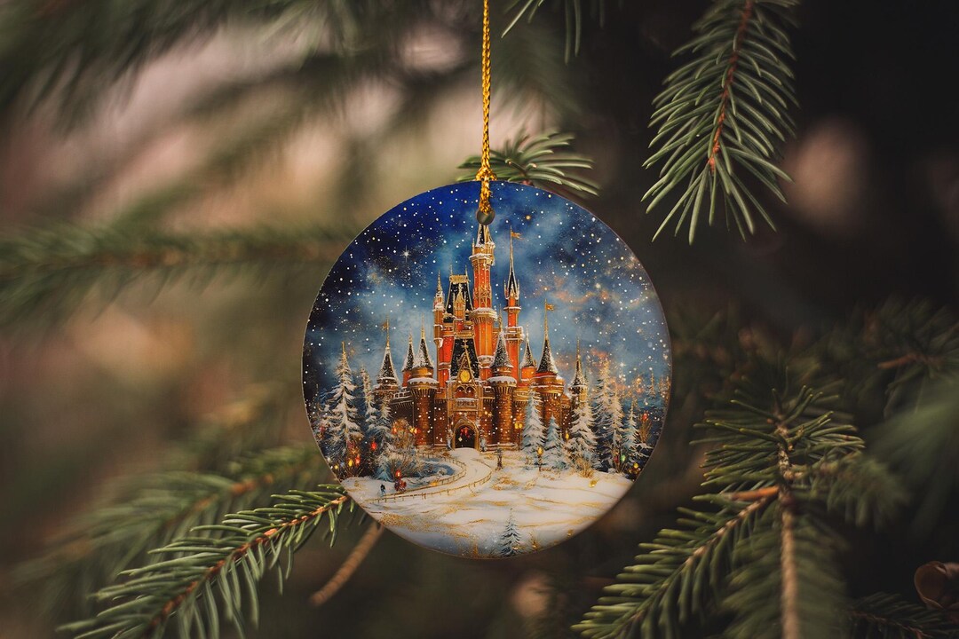 Fantastical Holiday Landscape Ceramic Ornament, Circular Design ...