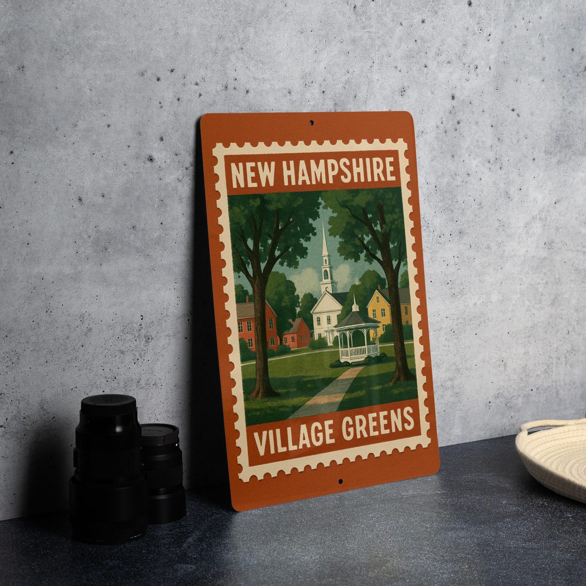 New Hampshire Village Greens Metal Sign – Vintage Stamp Style Wall Art ...