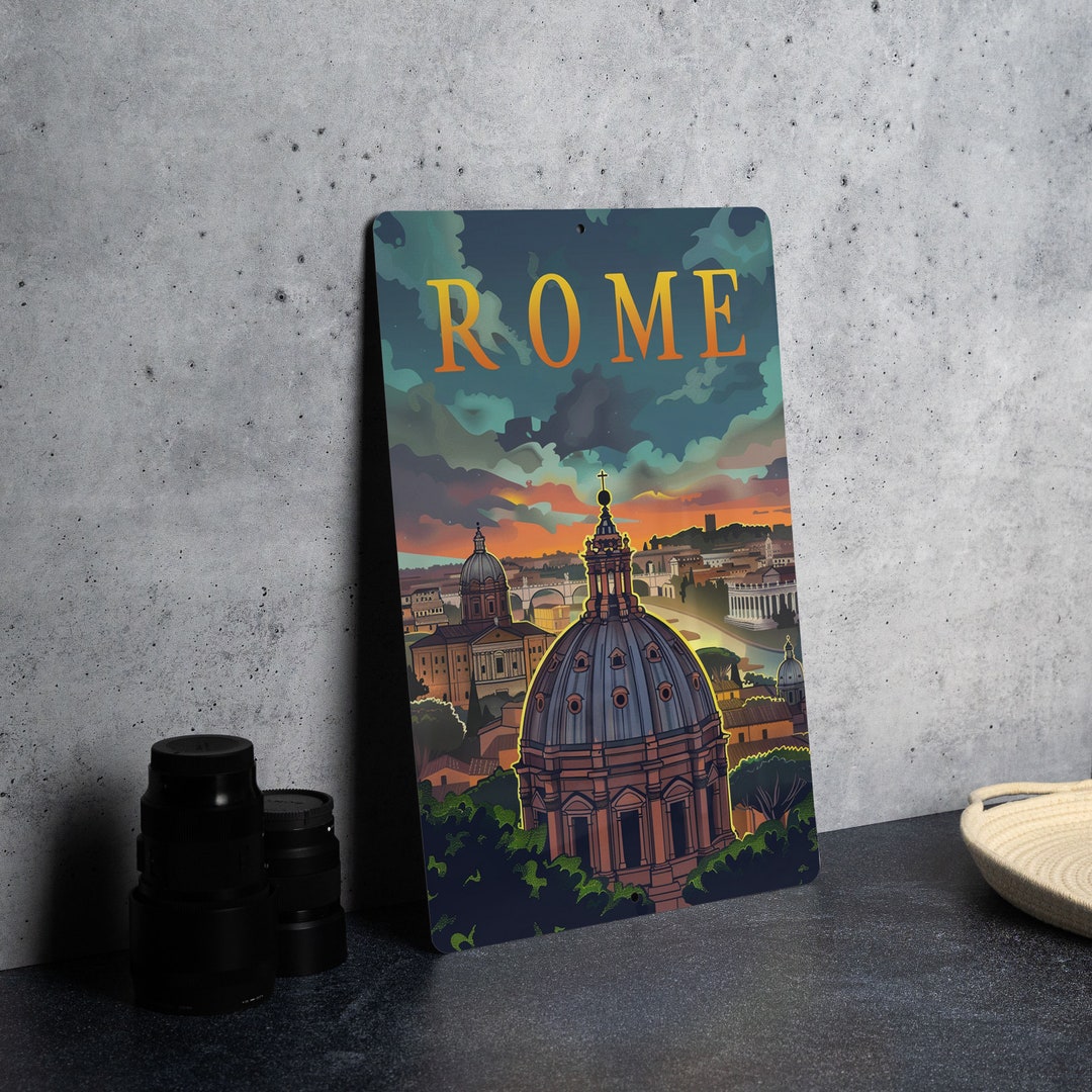Retro Cartoon Rome Visit Art - Metal Sign, Vintage Cartoon Art, Rome ...