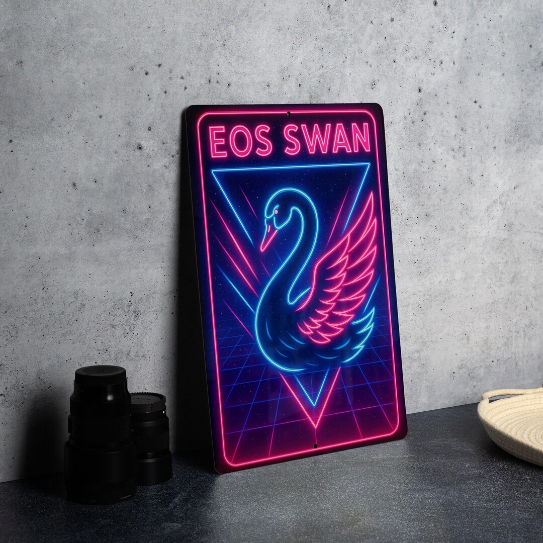 Retro 1980s Neon Metal Sign – Eos Swan Wall Art, Cosmic Grid, Hot Pink ...