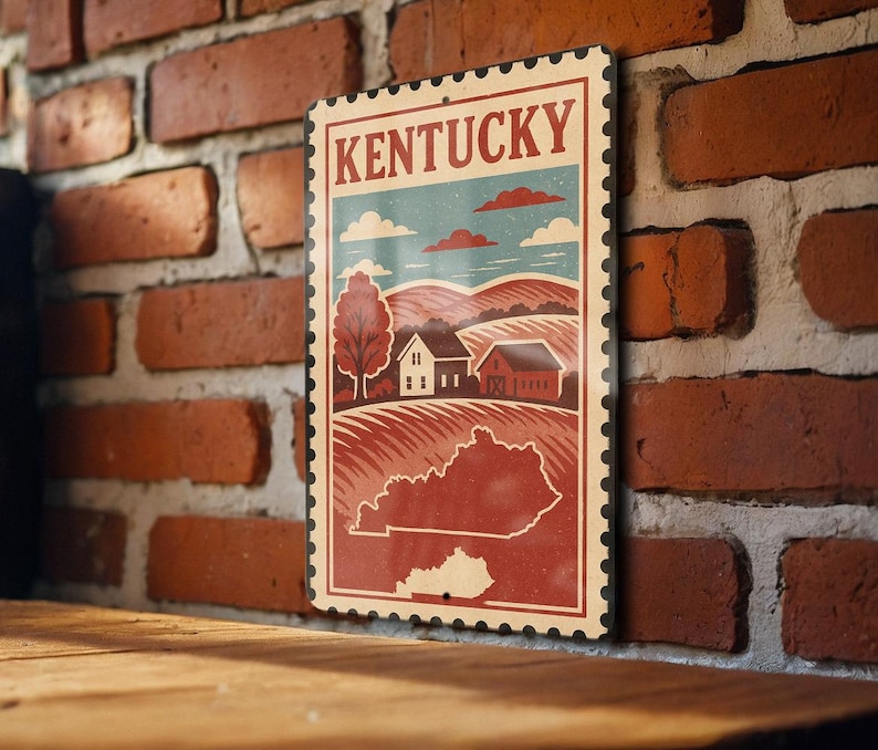 Kentucky Stamp Style Metal Sign – Vintage State Wall Art, Rustic Home ...