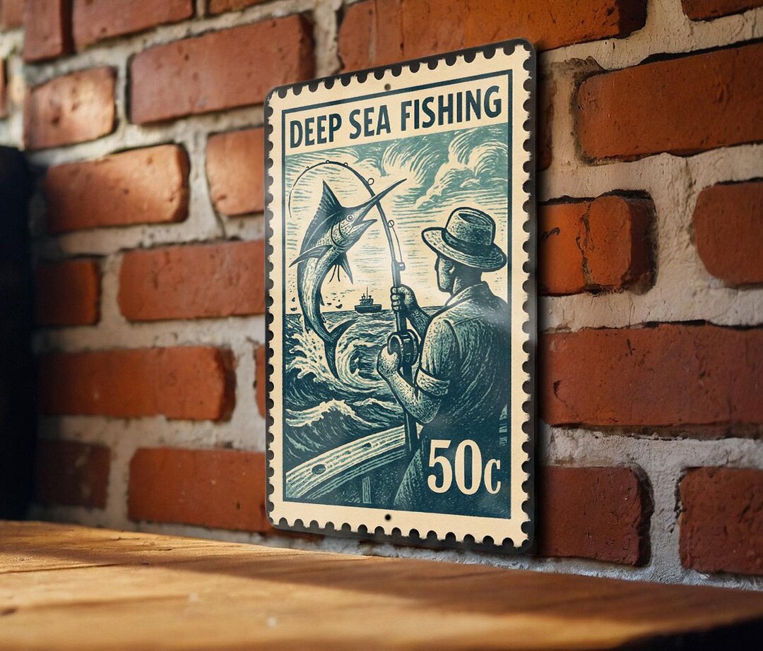 Deep Sea Fishing Metal Sign – Vintage Nautical Wall Decor, Rustic ...