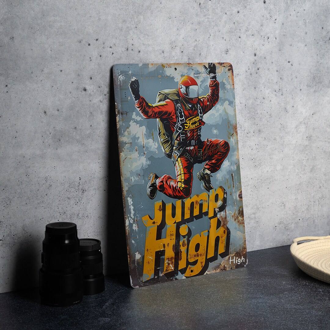 Vintage Skydiving Tin Sign, Metal Wall Art, High Sky Jump, Skydiver ...
