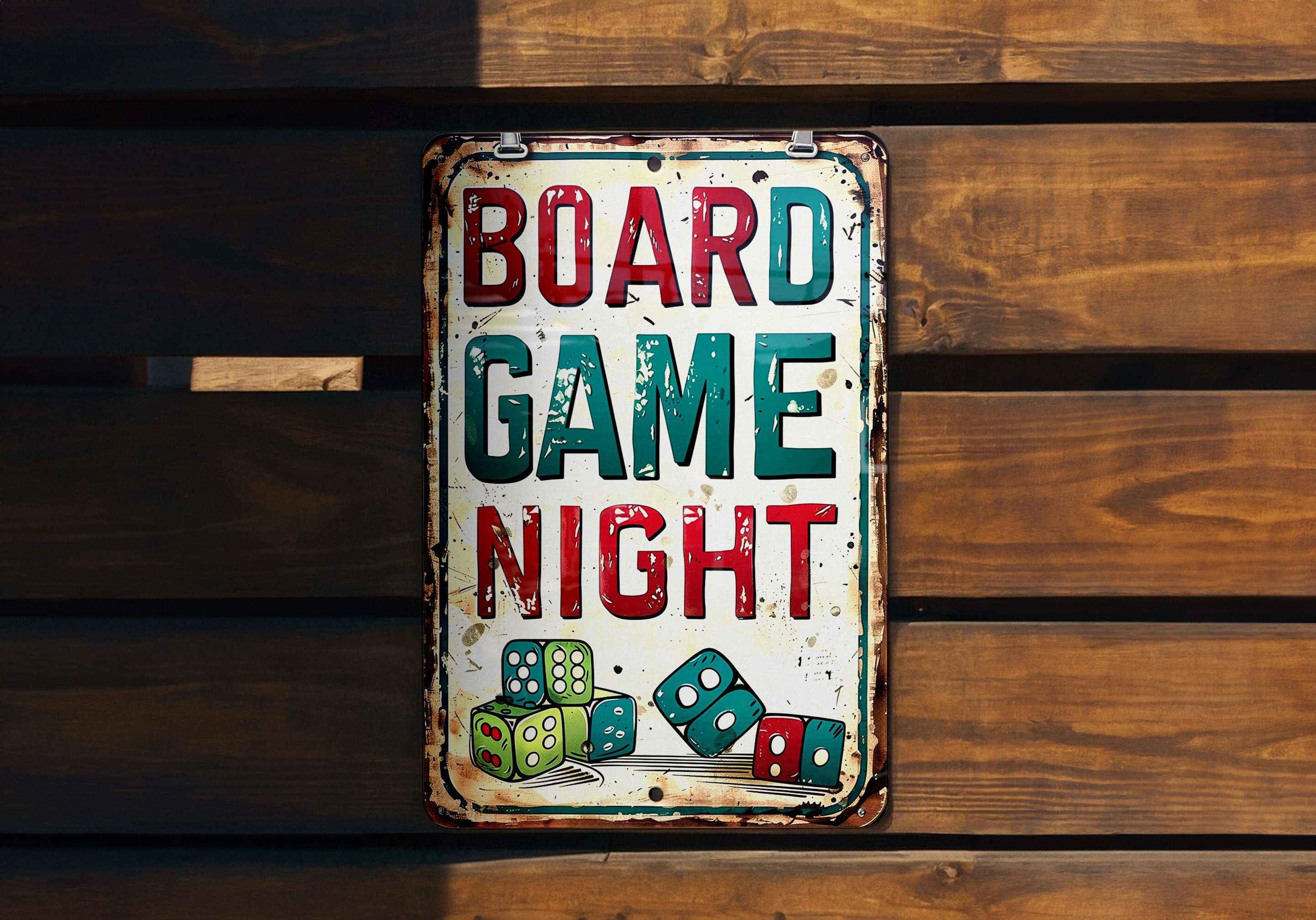 Board Game Night Vintage Metal Sign - Retro Colors, Playful Font, Game ...