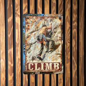 Vintage Style Metal Sign, Rock Climbing Decor, CLIMB Wall Art, Retro ...