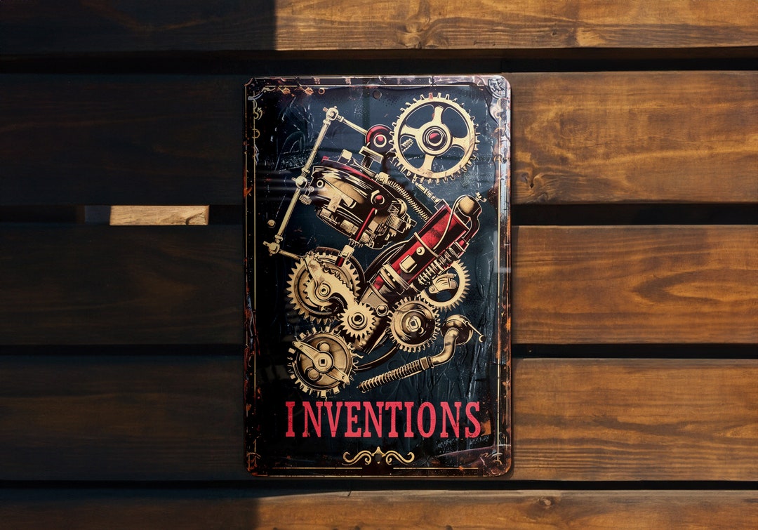 Metal Sign Steampunk Inventions, Gears Machinery Illustration, Metallic ...
