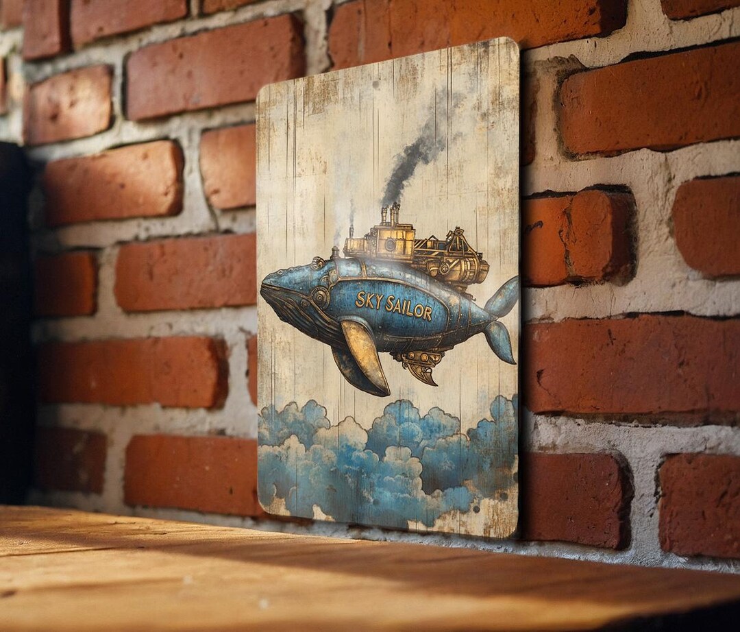 Steampunk Sky Sailor Metal Sign, Vintage Brass Decor, Whimsical Wall ...