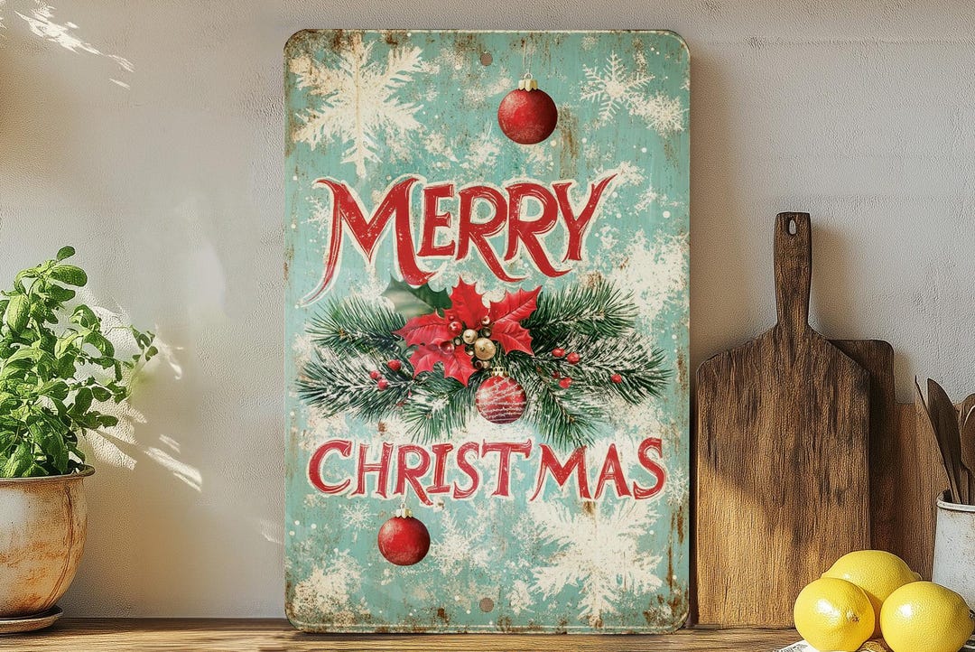Merry Christmas Metal Sign, Rustic Holiday Decor, Vintage Christmas ...