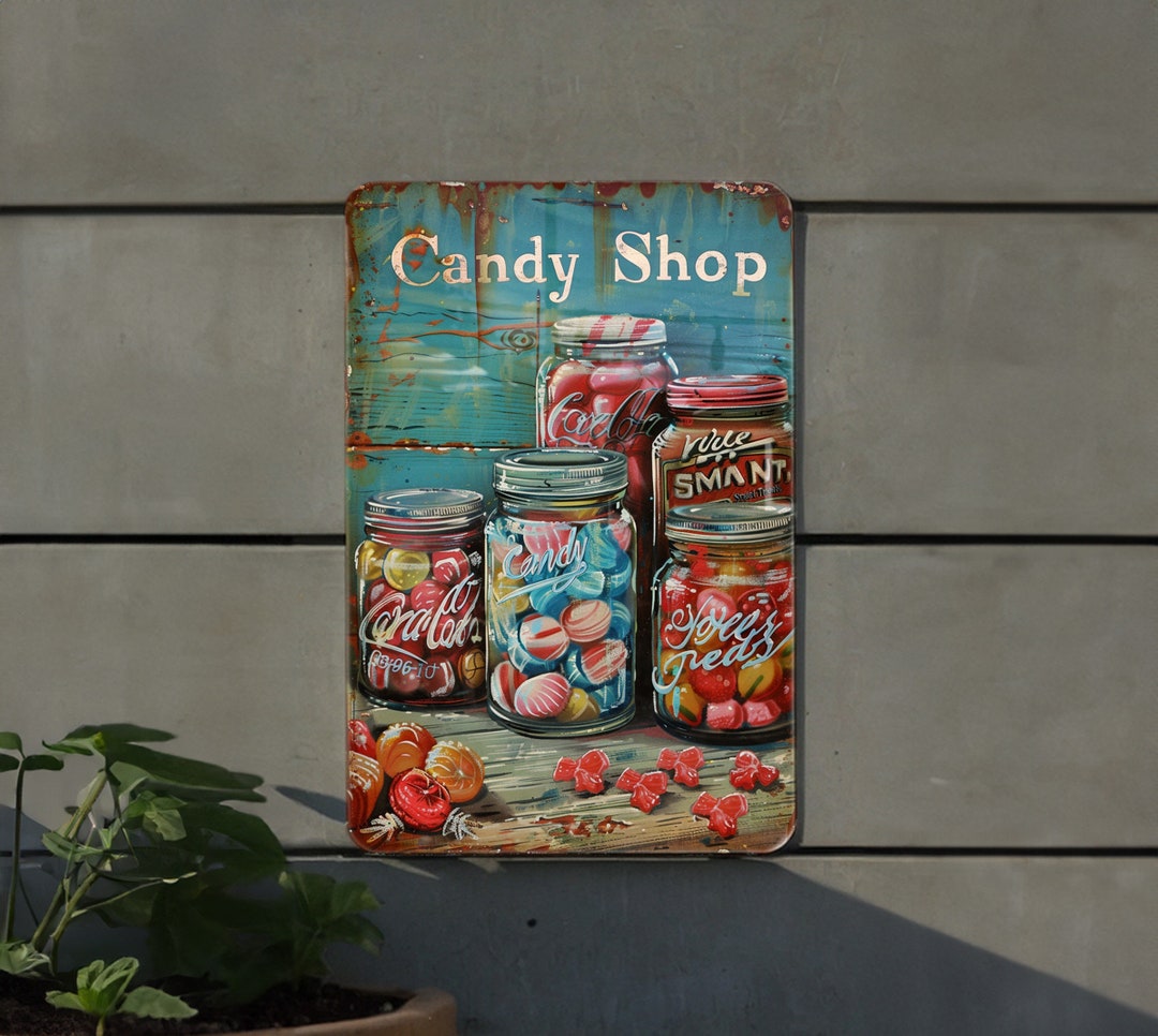 Vintage Candy Shop Metal Sign, Sweet Treats Decor, Jars of Candies ...
