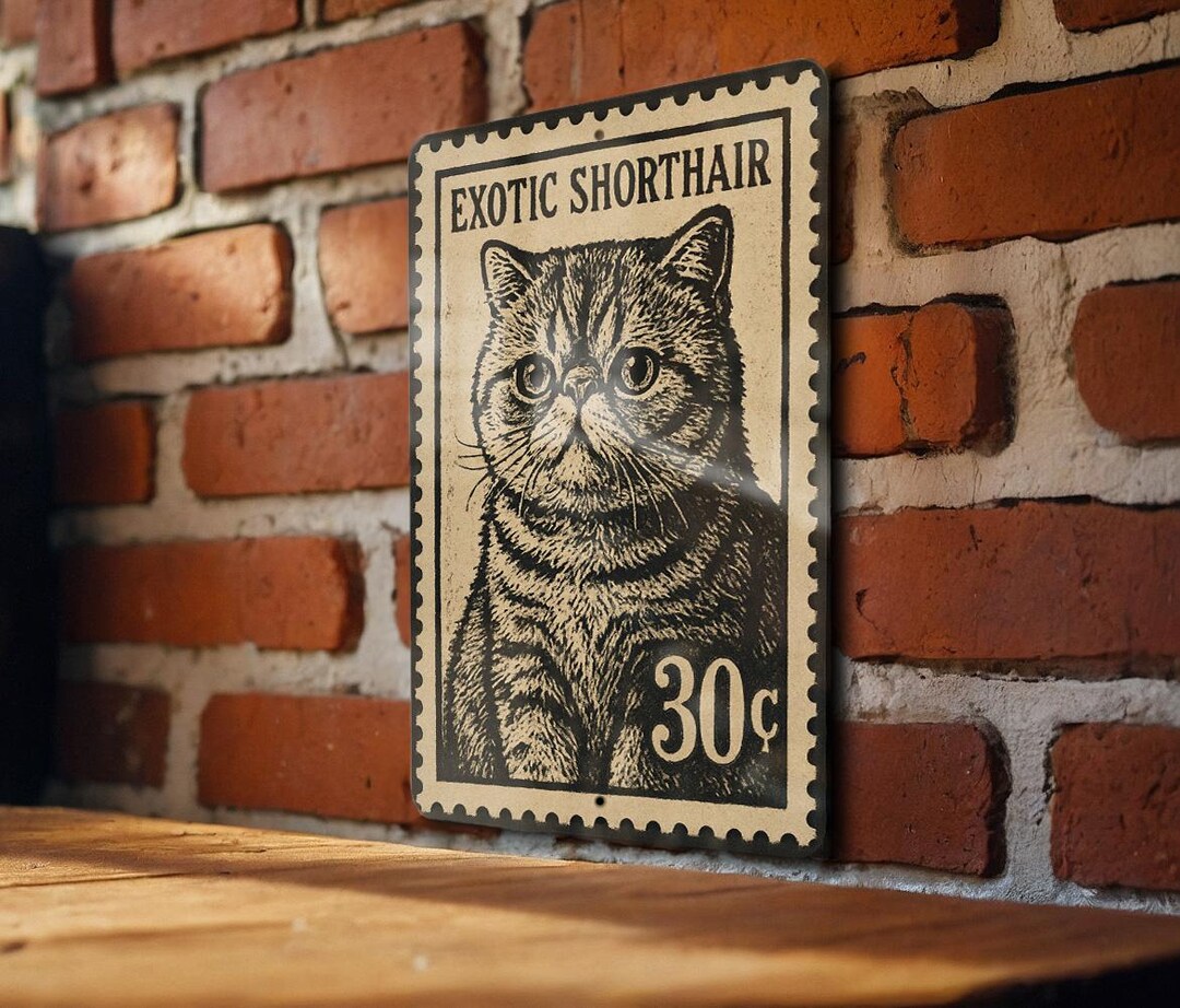 Exotic Shorthair Cat Metal Wall Art Sign – Vintage Stamp Style Decor ...