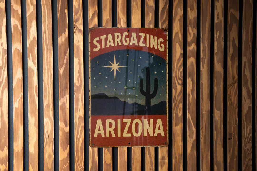 Rustic Stargazing Arizona Tin Sign – Hand-painted Americana Wall Art ...