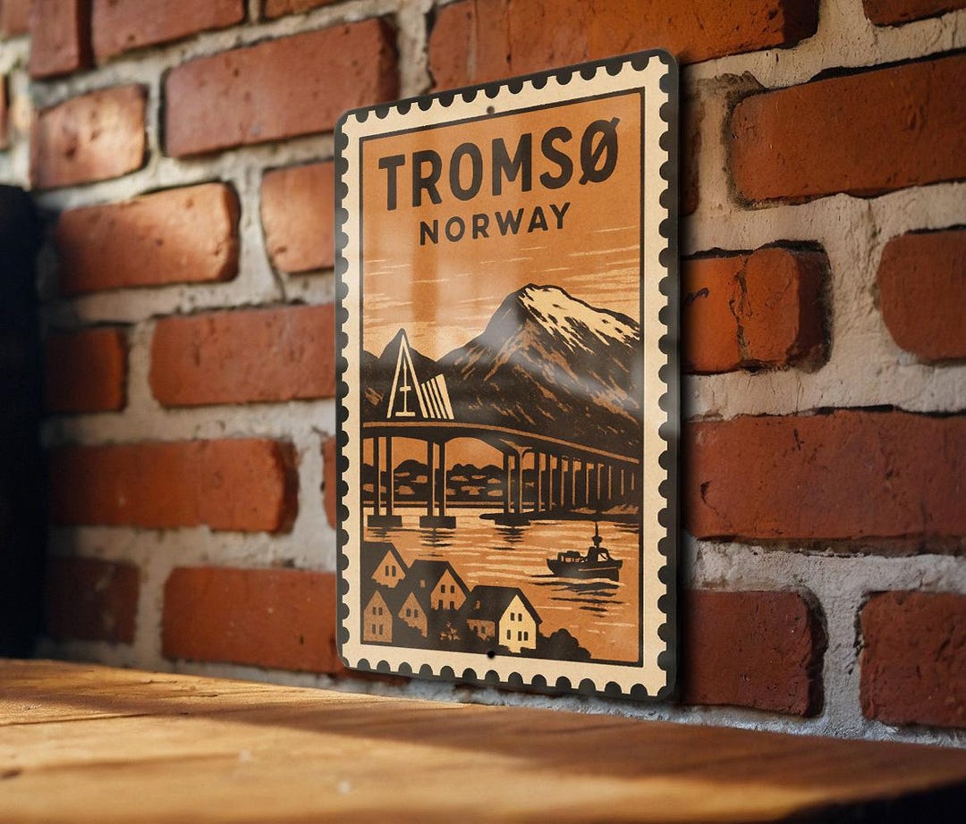 Tromsø Norway Vintage Travel Metal Sign – Nordic Wall Art, Retro Stamp ...