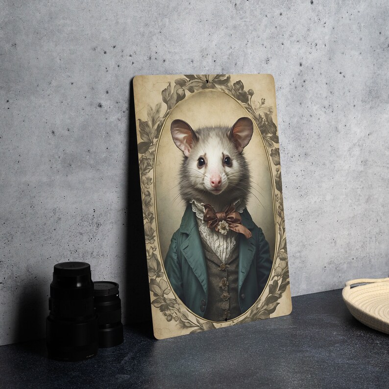 Victorian Portrait of an Opossum Metal Sign, Unique Animal Art, Vintage ...