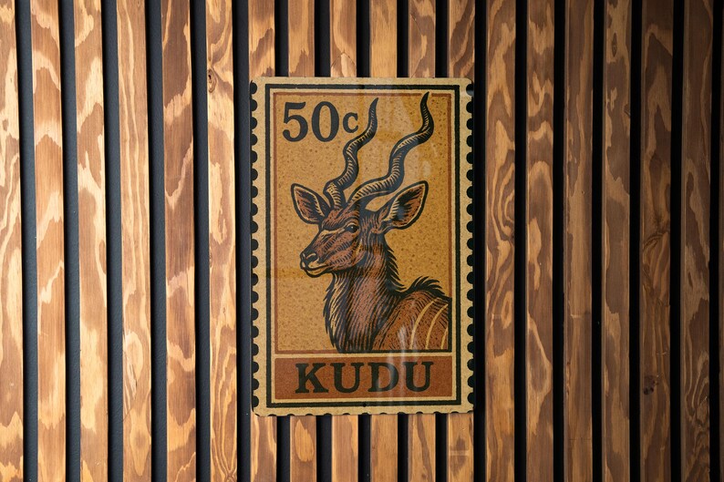 Kudu Metal Sign – Rustic Stamp Style African Antelope Wall Art for ...