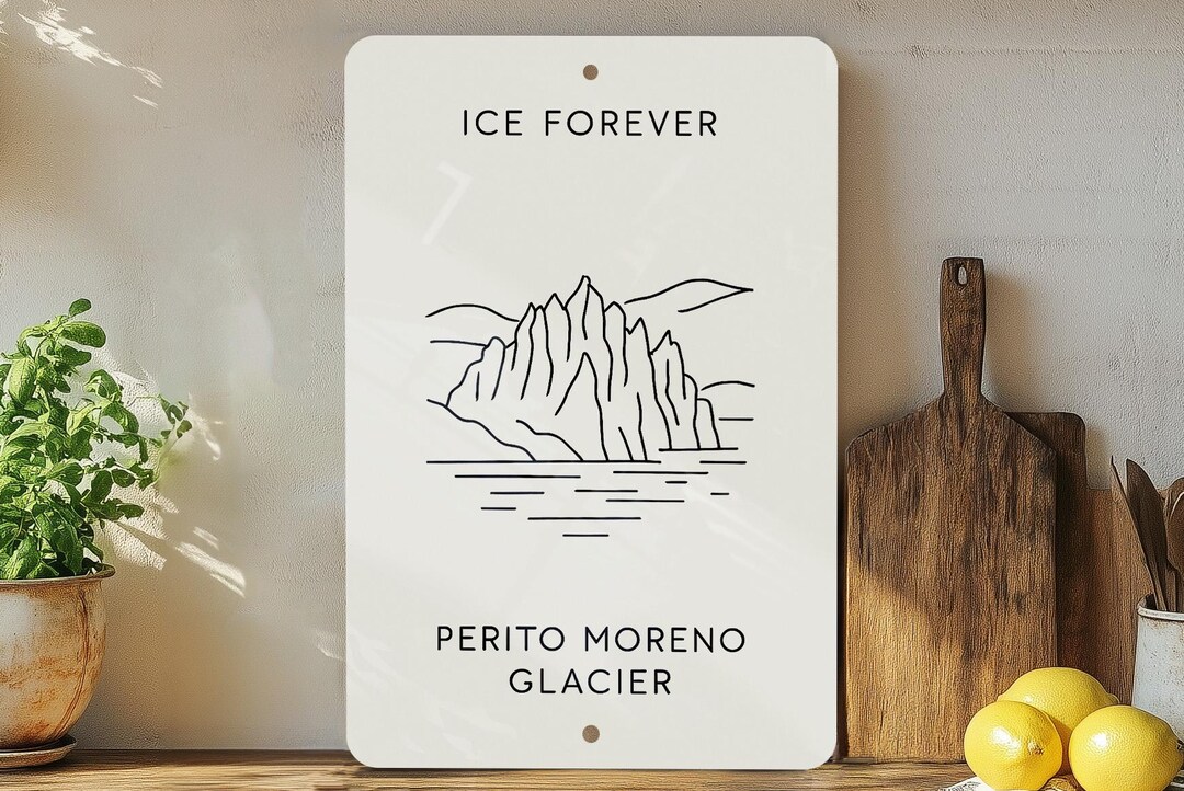 Perito Moreno Glacier Metal Sign – Minimalist Line Art Wall Decor, Ice ...