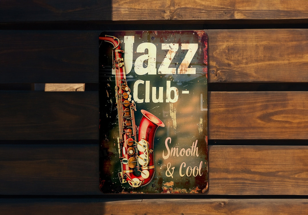 Jazz Club Metal Sign, Vintage Style, Saxophone Decor, Piano Wall Art ...