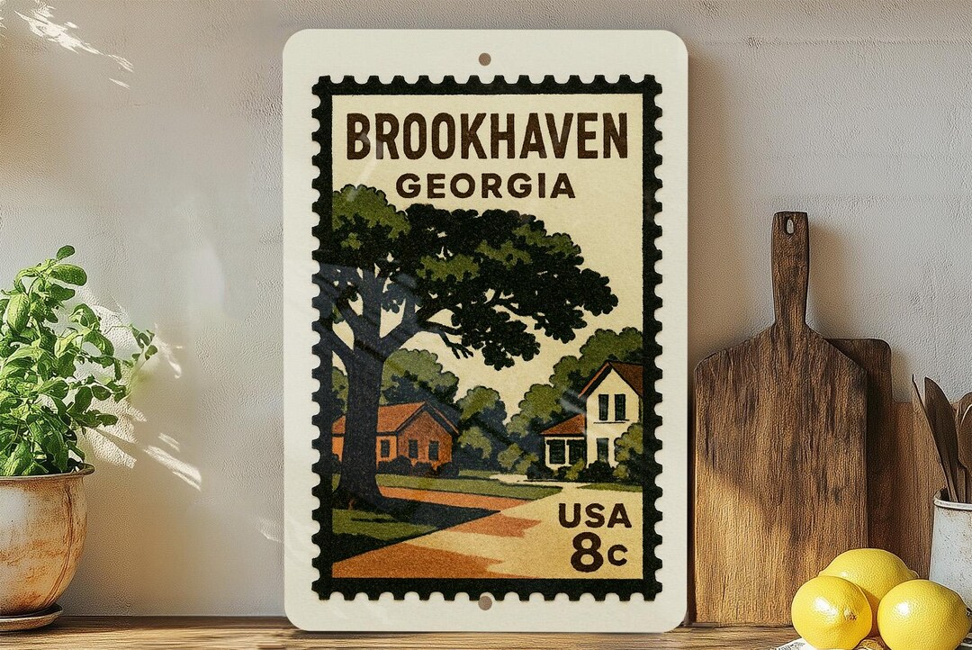 Brookhaven Georgia Metal Sign Featuring Retro Postage Stamp Design With ...