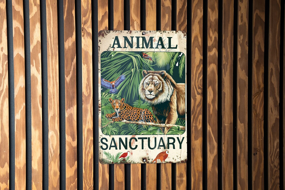 Animal Sanctuary Vintage Metal Sign, Wildlife Illustration, Natural ...