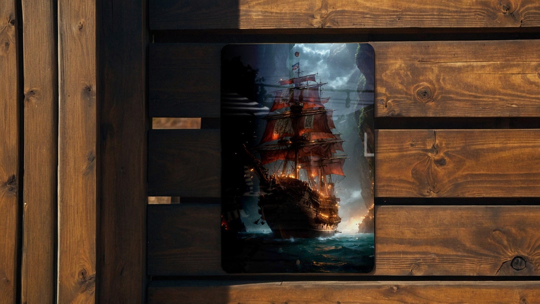 Mystical Pirate Ship Nature Wall Art Metal Sign - Seafaring Adventure ...