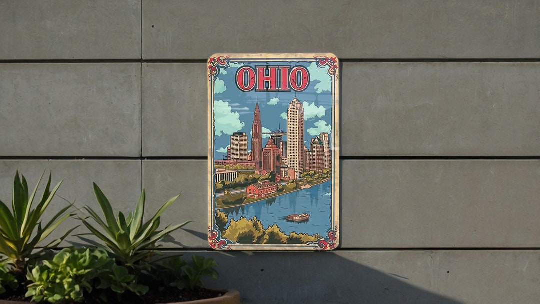 Retro Cartoon Ohio Visit Metal Sign - Vintage Decor, Ohio Travel ...