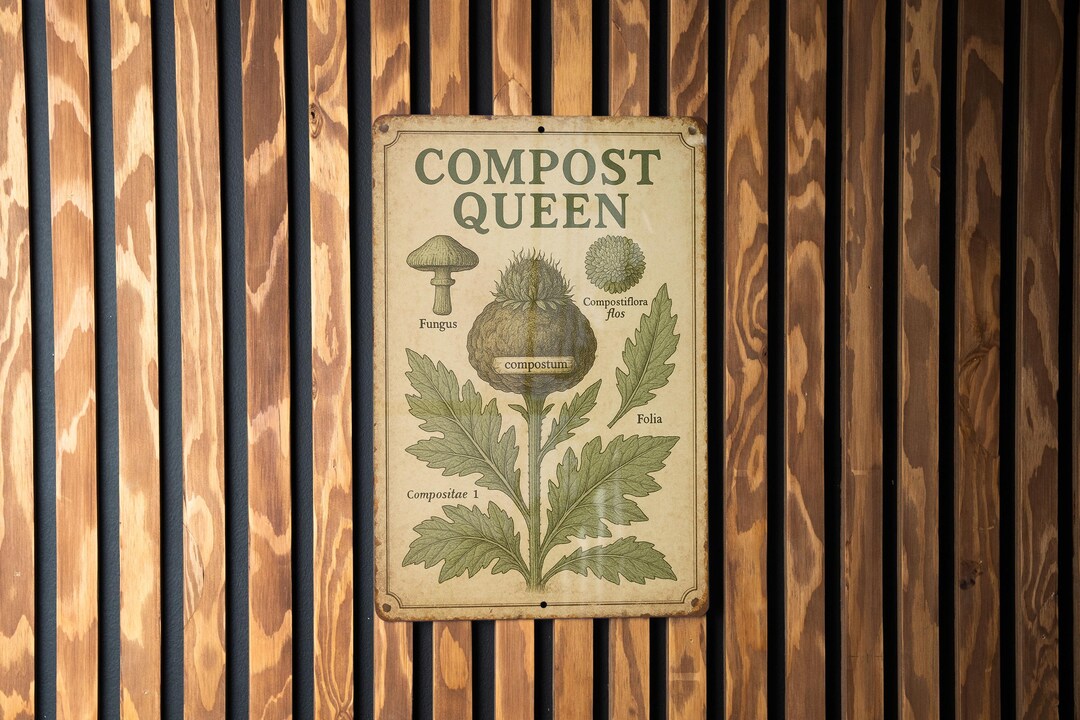 Vintage Compost Queen Tin Sign – Botanical Illustration Metal Wall Art ...