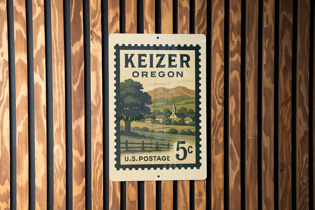Keizer Oregon Metal Sign Featuring Retro Postage Stamp Design With ...