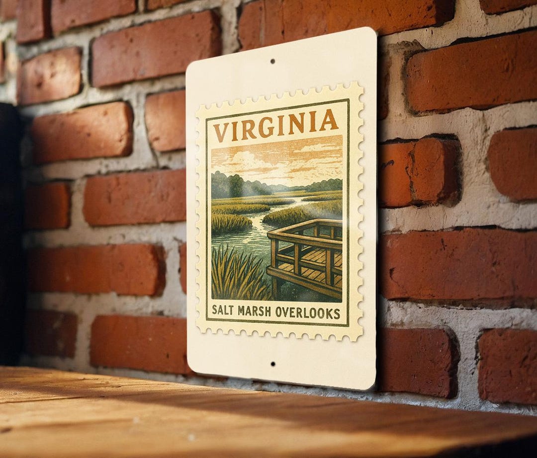 Virginia Salt Marsh Overlook Metal Sign – Vintage Stamp Style Wall Art ...