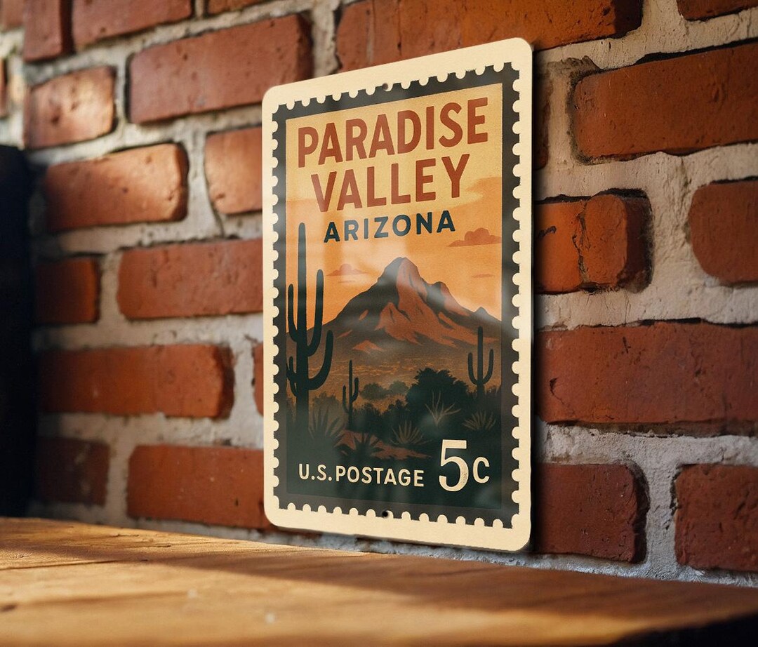 Paradise Valley Arizona Metal Sign – Retro Postage Stamp Design ...